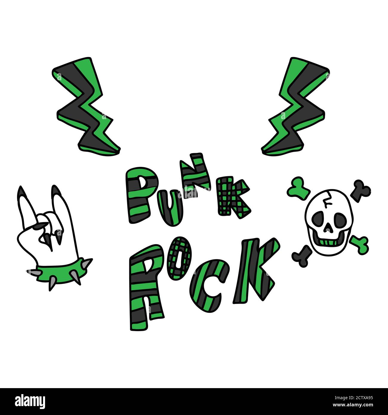 Punk rock hand with text vector illustration clipart. Simple ...