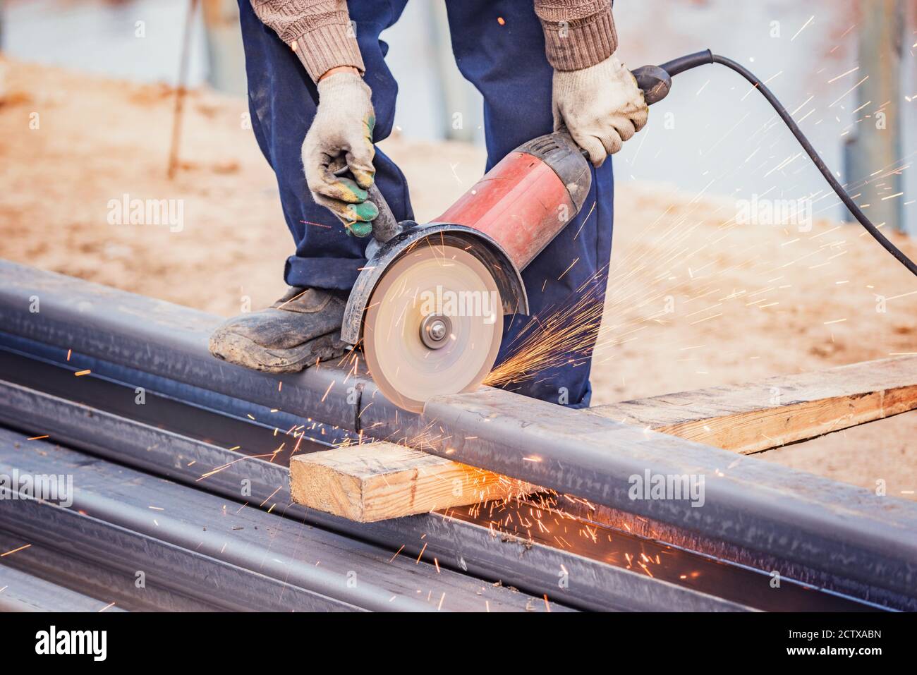 Metal sawing close up on the construction site Stock Photo - Alamy