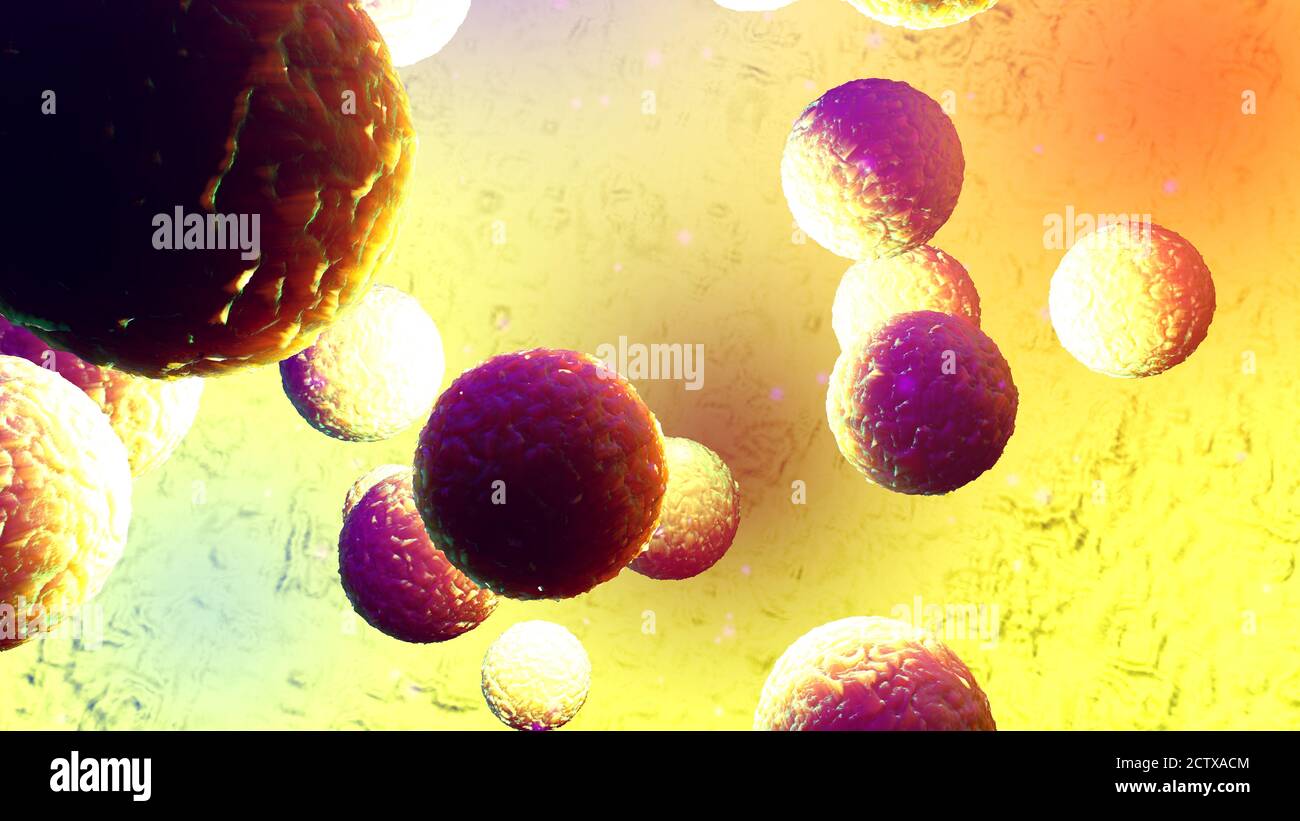 3D Illustration of floating stem cells or cancer cells in the body ...