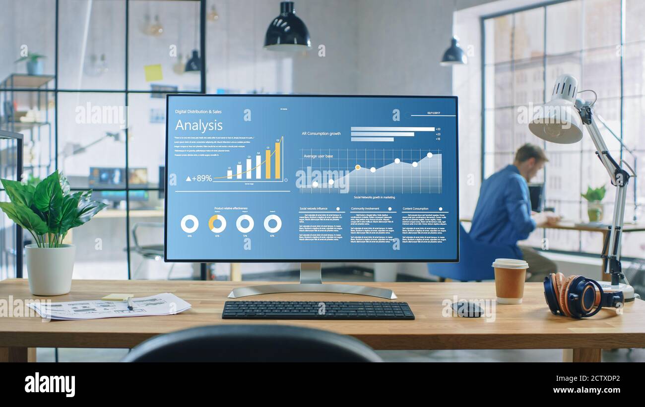 Shot of a Desktop Computer in the Creative Modern Office. Monitor ...