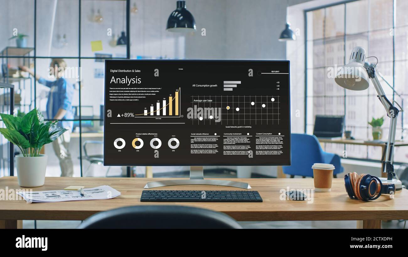 Shot of a Desktop Computer in the Creative Modern Office. Monitor ...