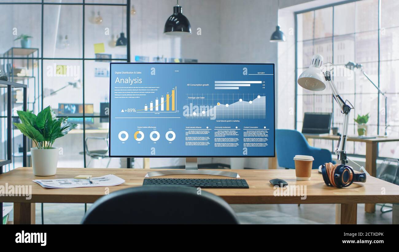 Shot of a Desktop Computer in the Creative Modern Office. Monitor ...