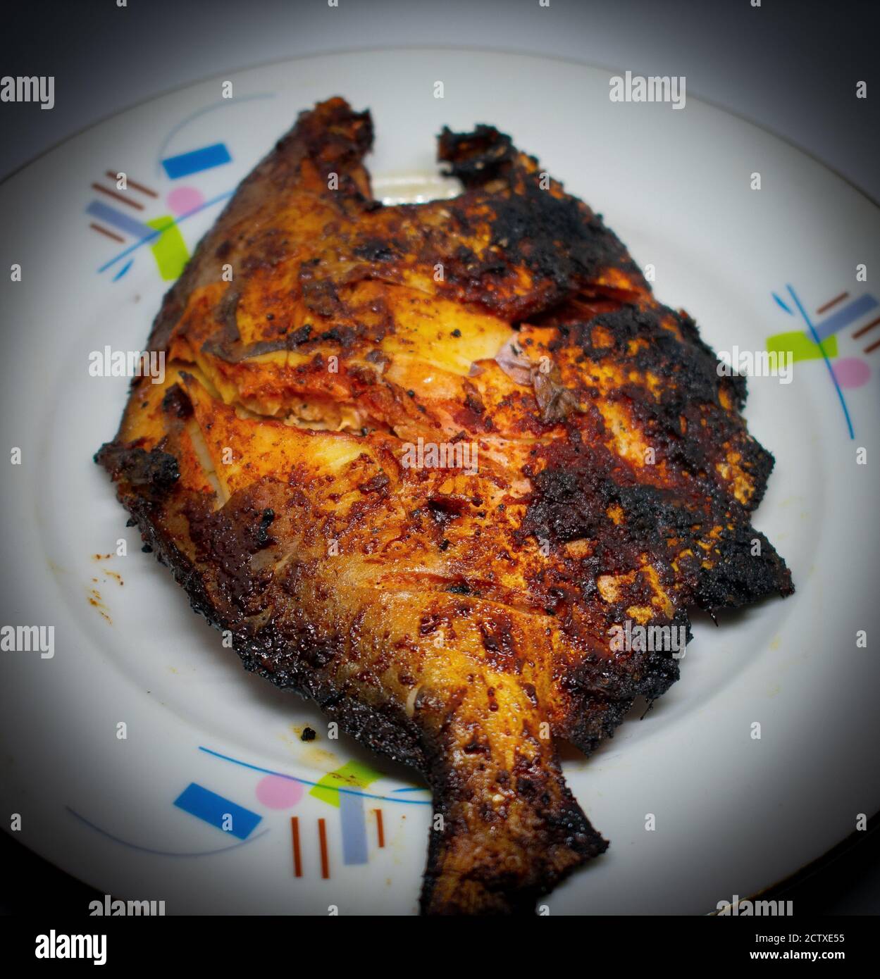 Whole fish on plate isolated: BBQ fish grill meat cooked in plate with ...