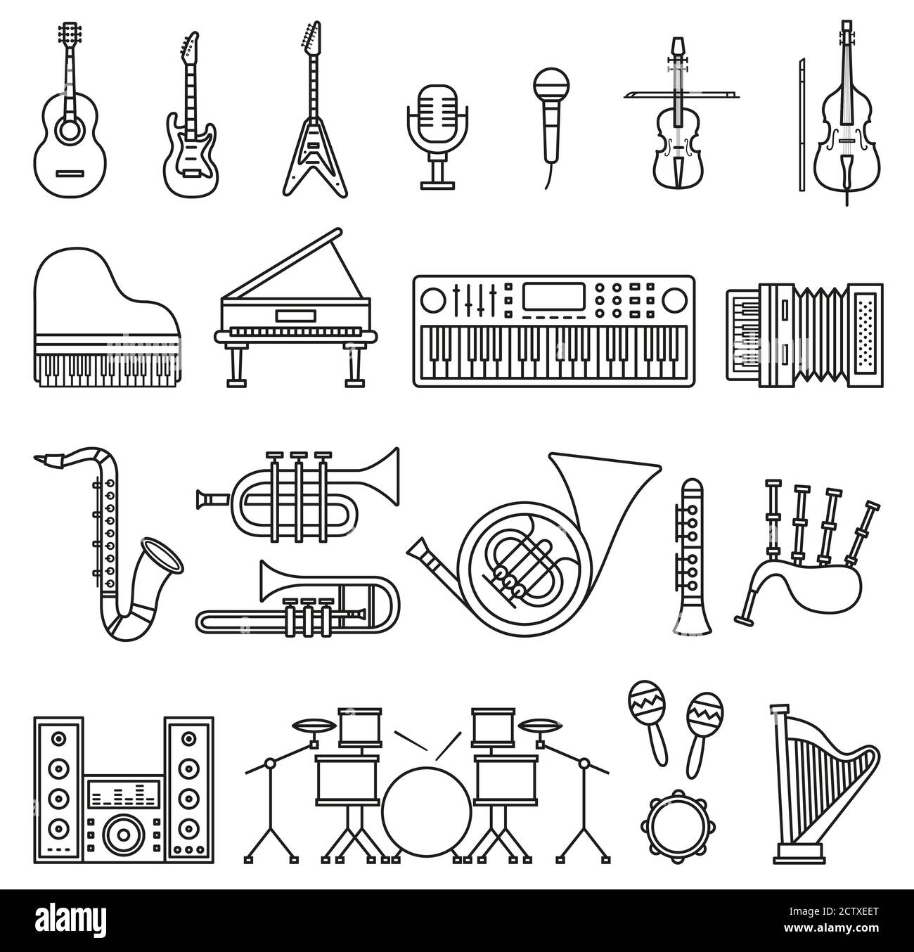 Musicial instruments icons. Vector isolated outline illustrations Stock ...