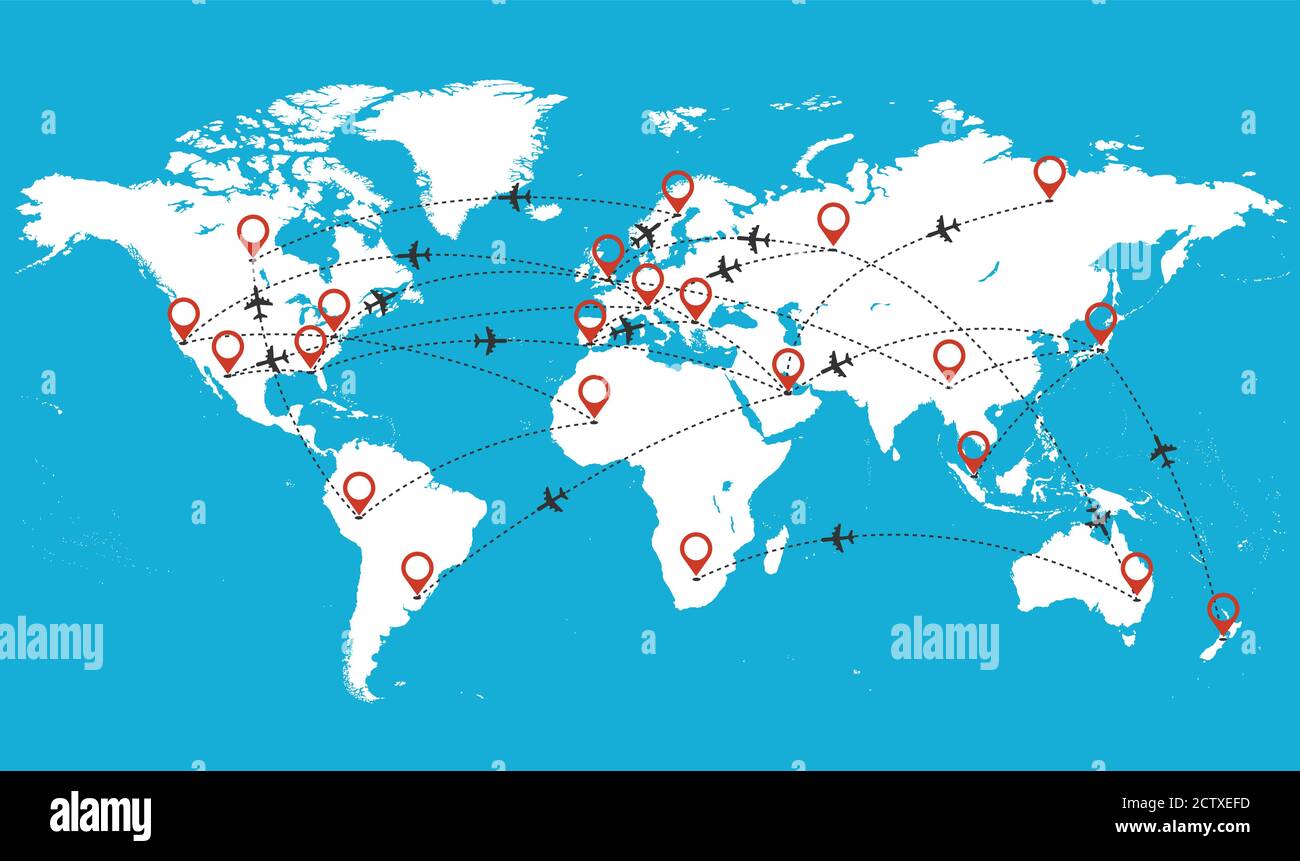 Vector map of the world with flying airplanes Stock Vector Image & Art ...