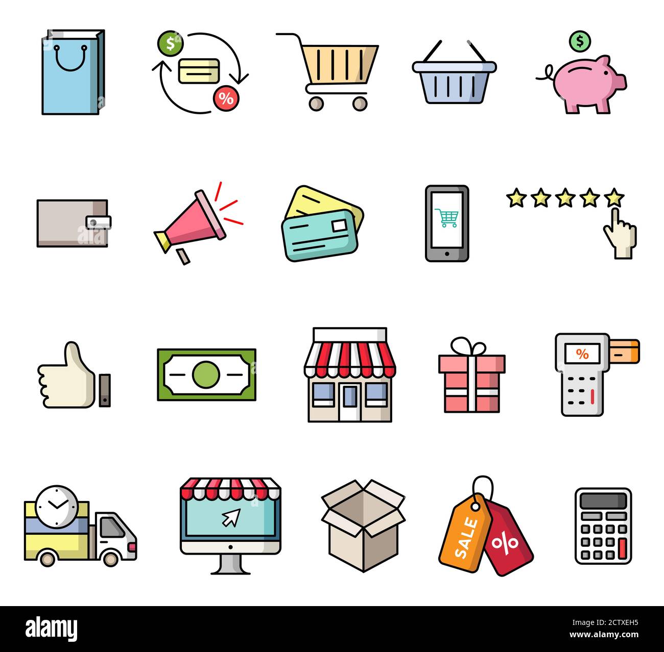 Shopping icons set. Vector isolated colorful flat style illustrations ...
