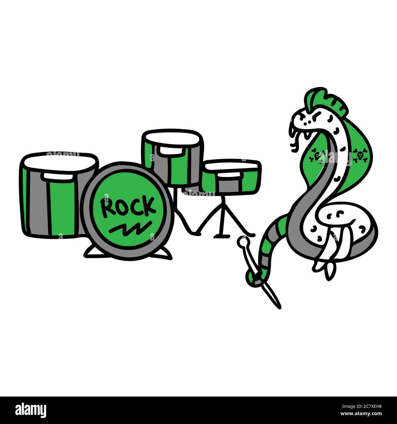 Punk rock snake with drum set vector illustration clipart. Simple ...