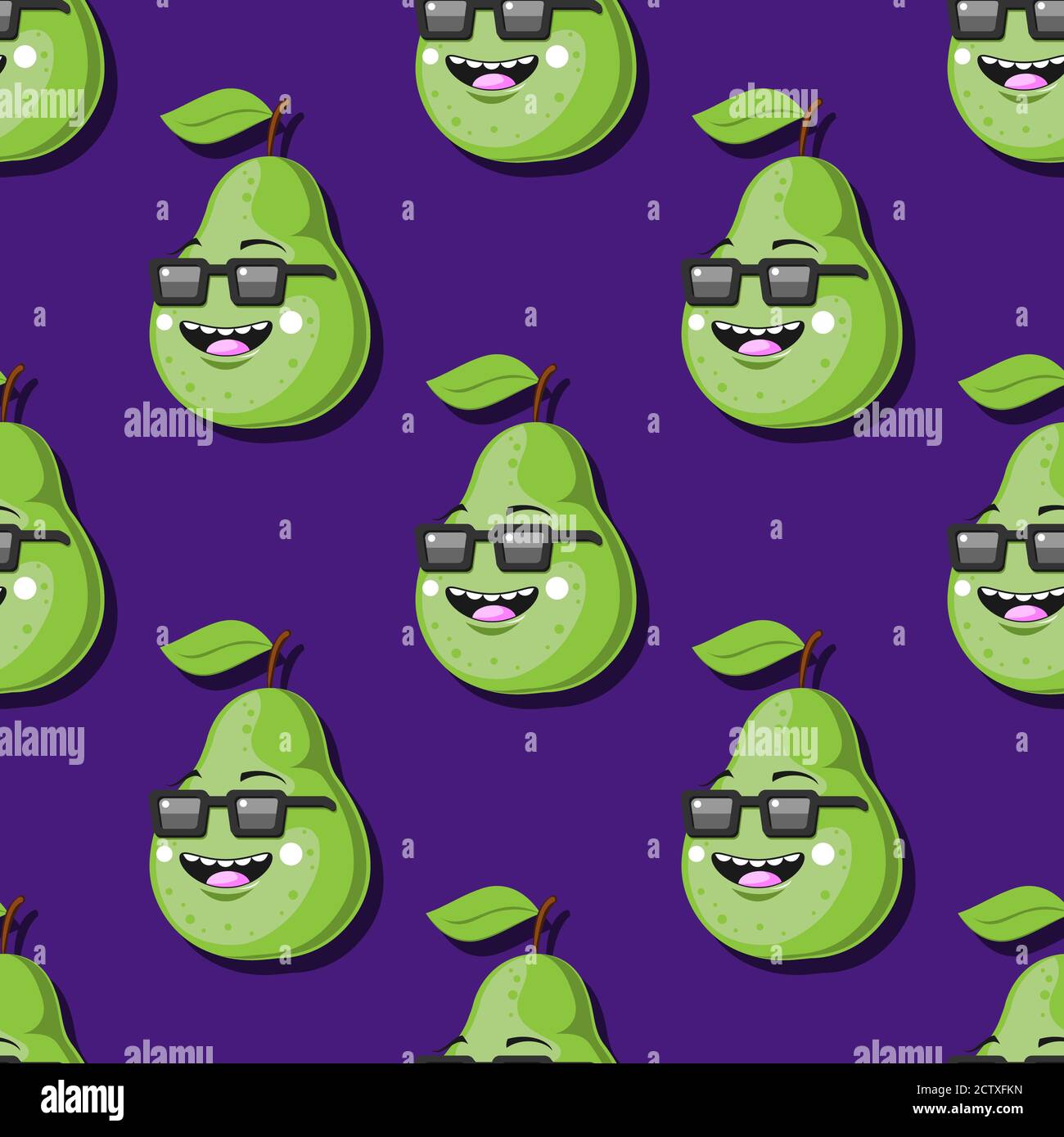 seamless green pear pattern cartoon character with glasses smile on ...