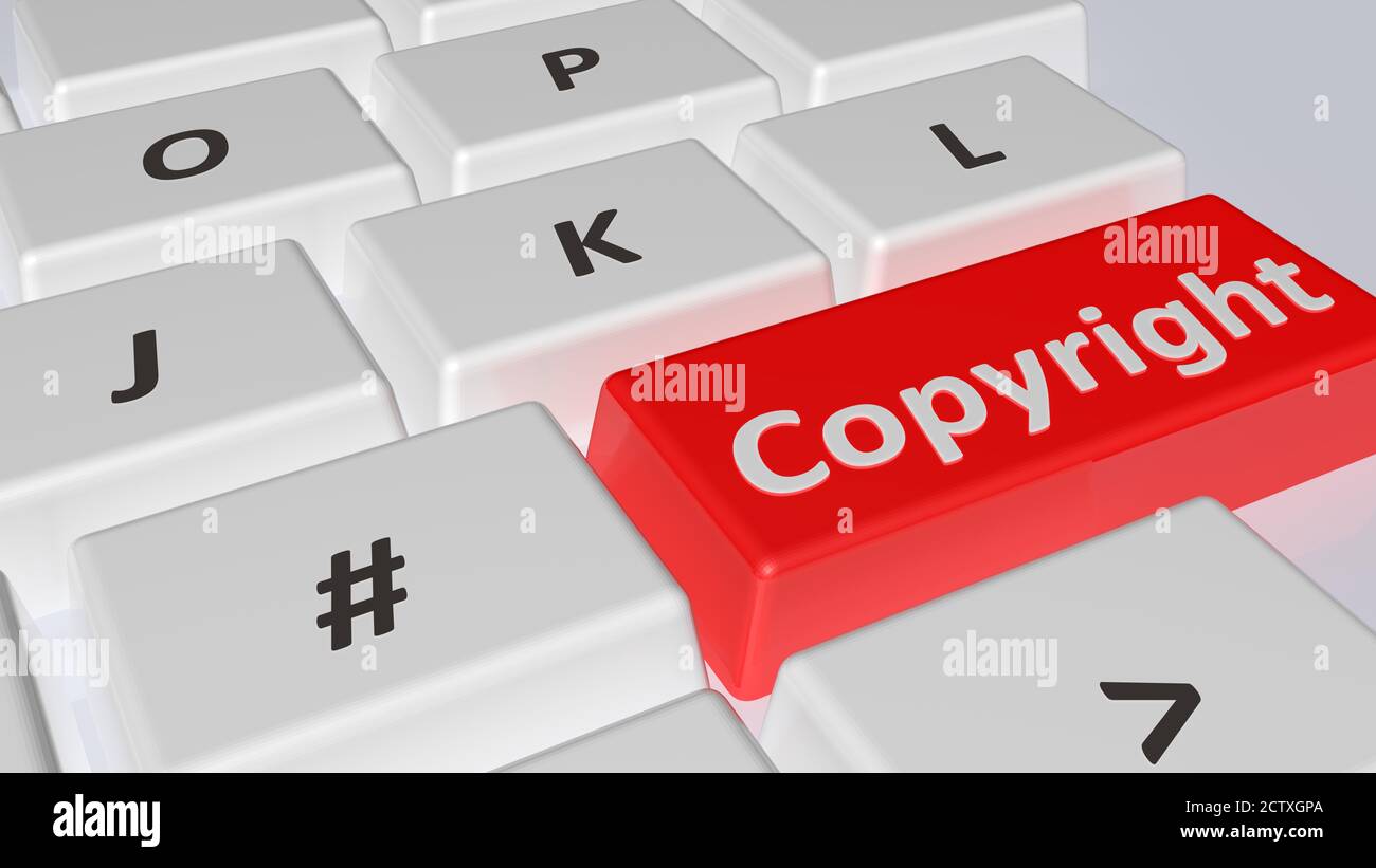 Copyright write on a red key of a computer keyboard - 3D rendering ...