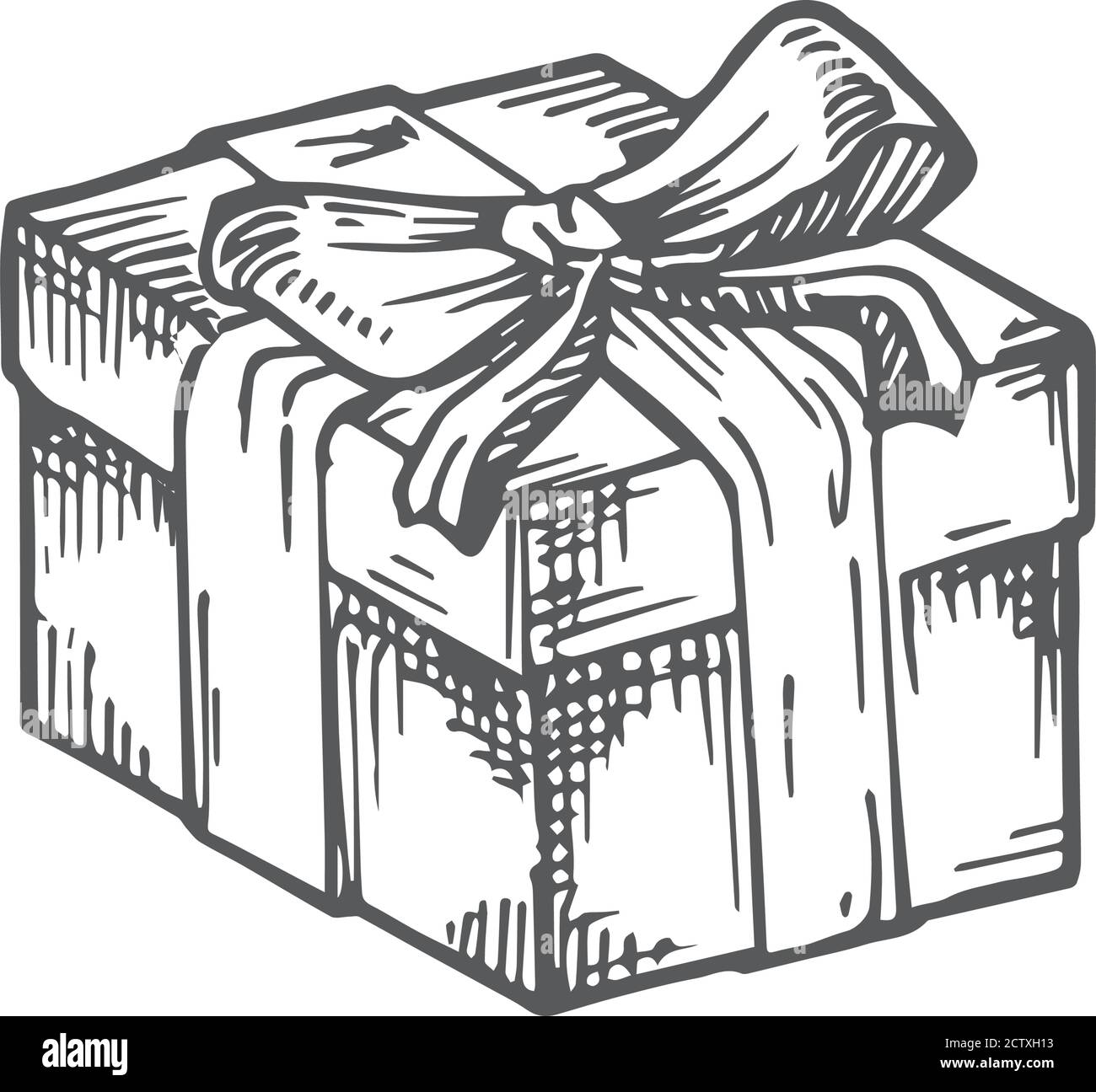 Hand Drawn Christmas Gift or Present Box with Ribbon Vector ...