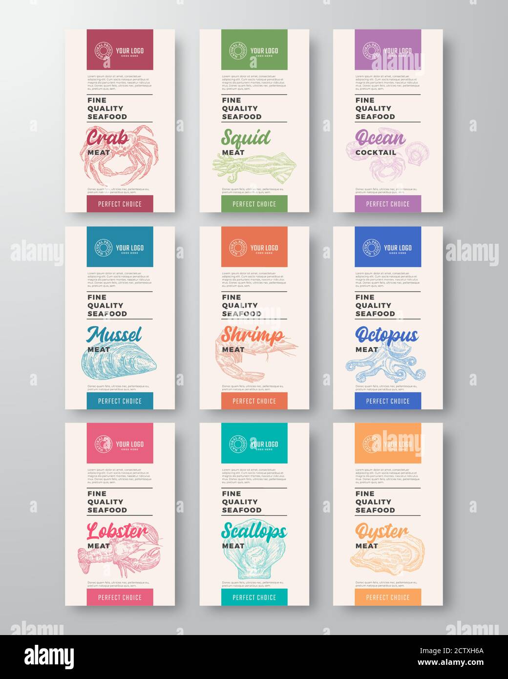 Fine Quality Seafood Labels Set. Abstract Vector Product Design. Modern ...