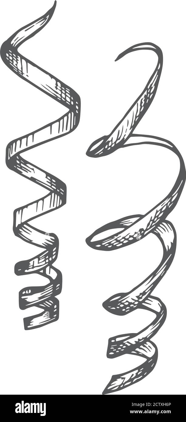 Hand Drawn Christmas Streamers Serpentine Vector Illustration. Abstract ...