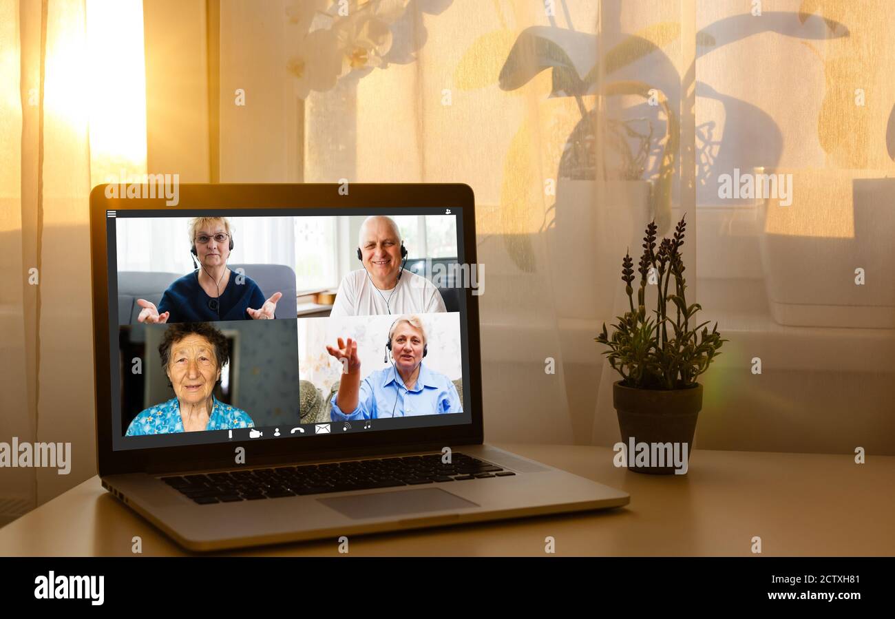 Many portraits faces of diverse young and aged people webcam view ...