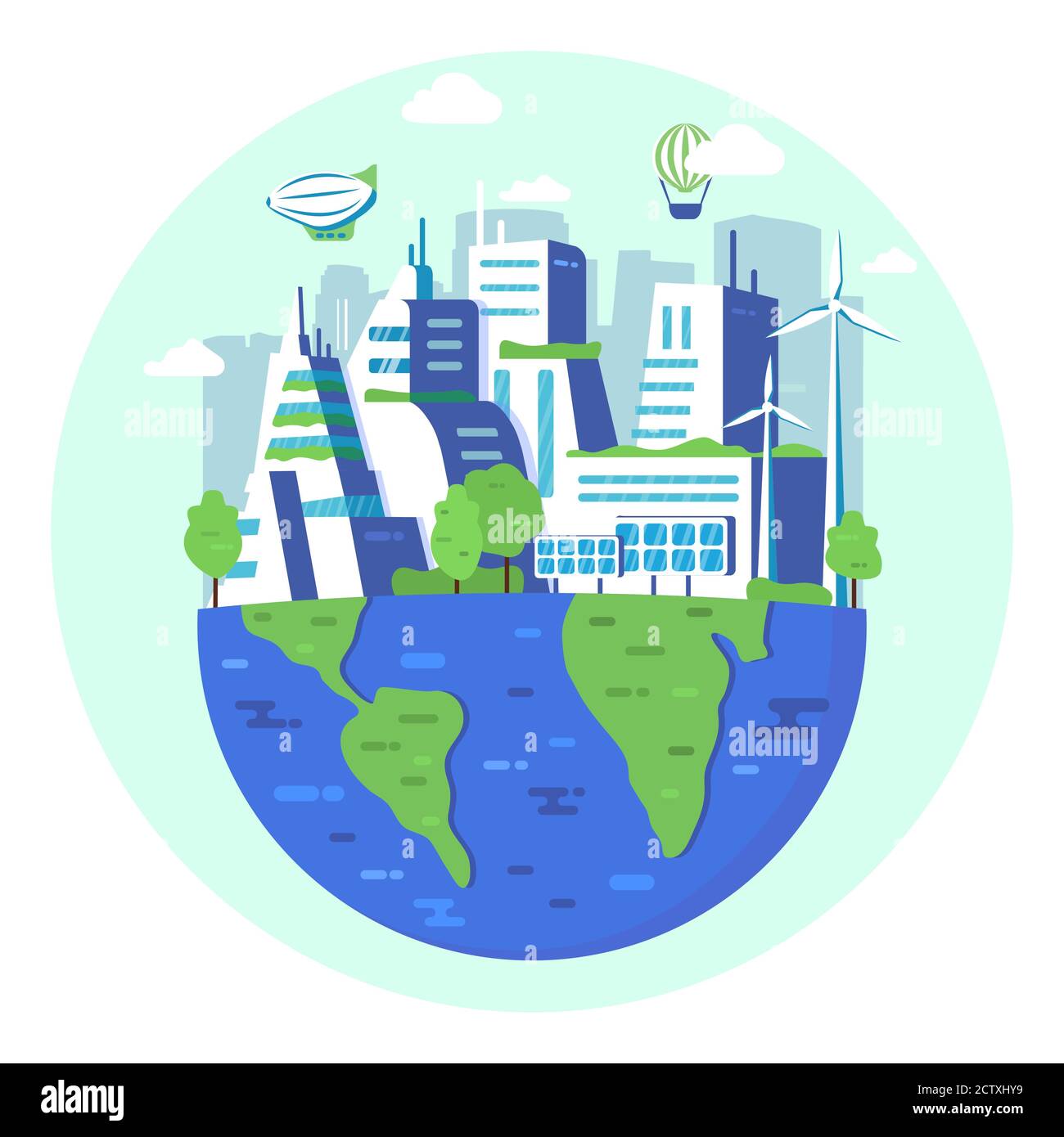 Green city concept.Ecology downtown area skyline.Saving a clean planet ...