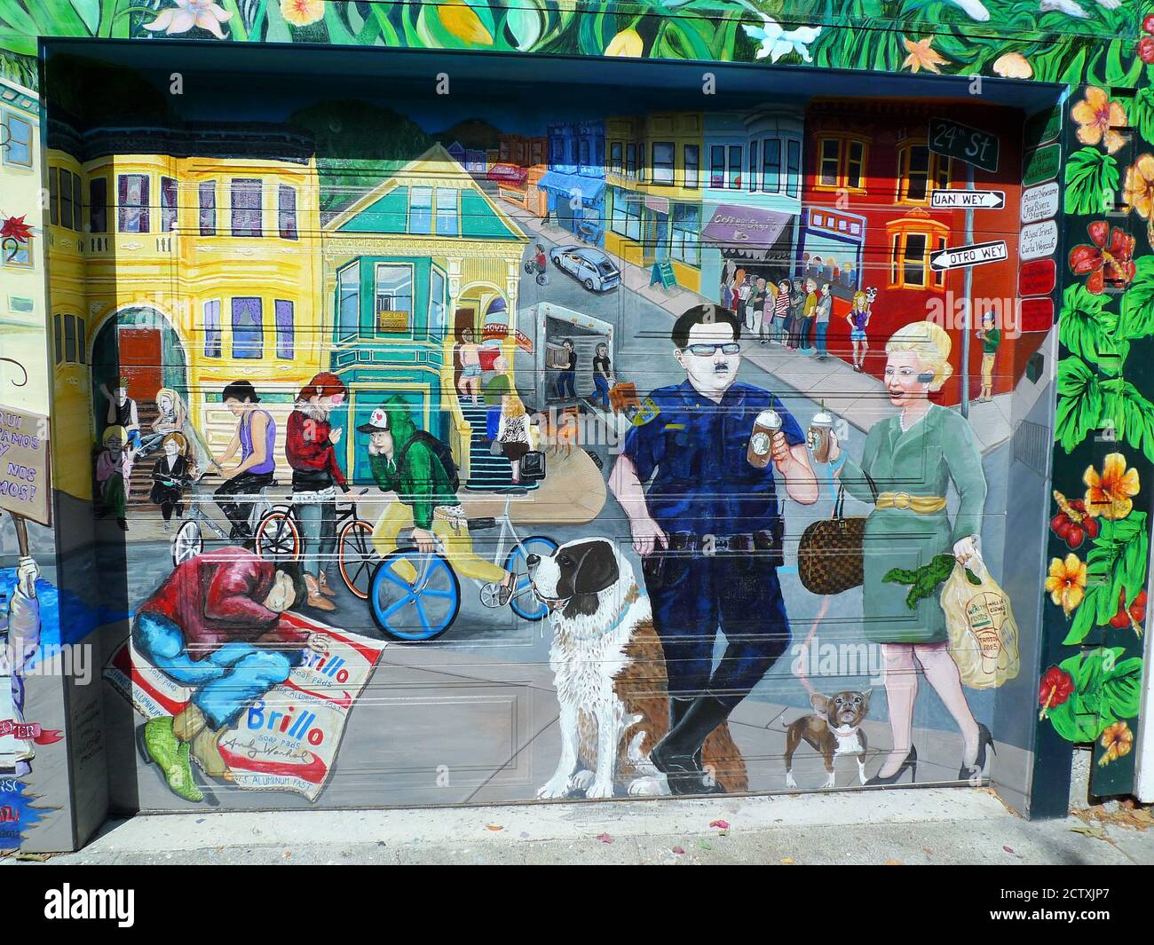 STREET ART IN SAN FRANCISCO. ONE OF THE MURALES IN MISSION NEIGHBORHOOD ...