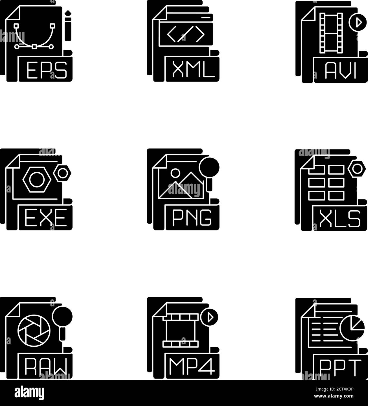 File formats black glyph icons set on white space Stock Vector Image ...