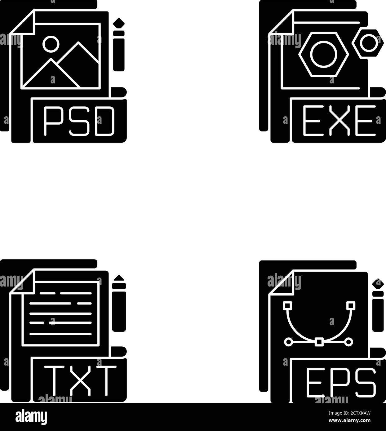File types black glyph icons set on white space Stock Vector Image ...