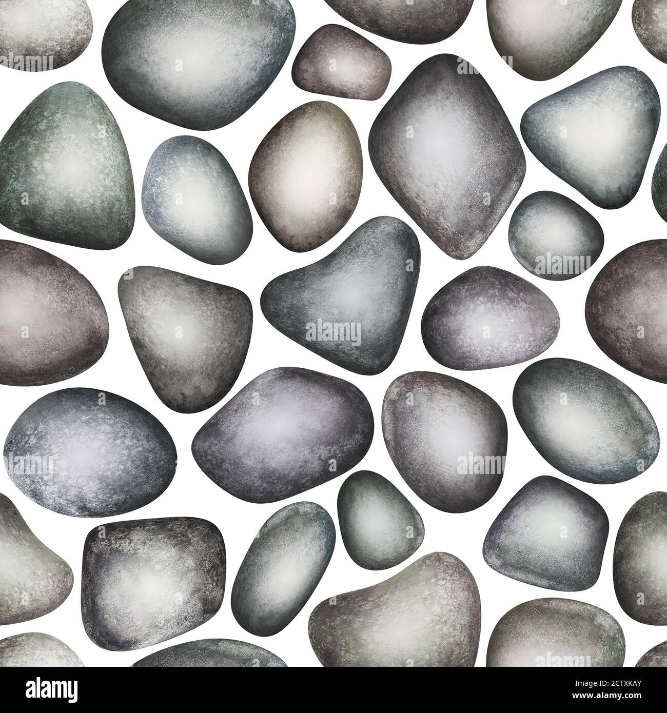 Seamless pattern of watercolor colorful sea stones isolated on white ...