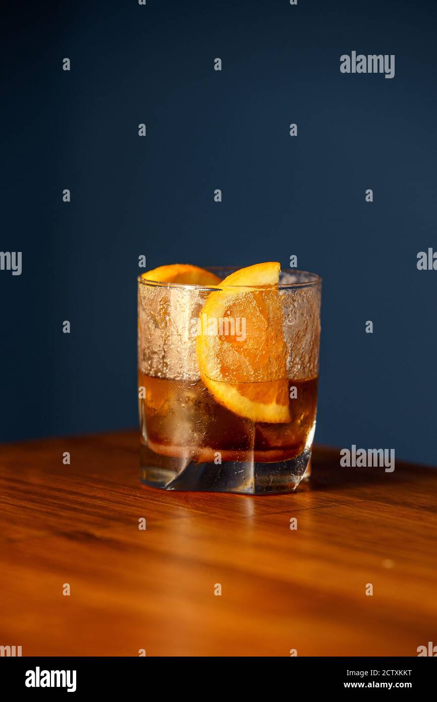 Old Fashioned Cocktail Whisky Bitter Sugar Ice And Orange Cocktail