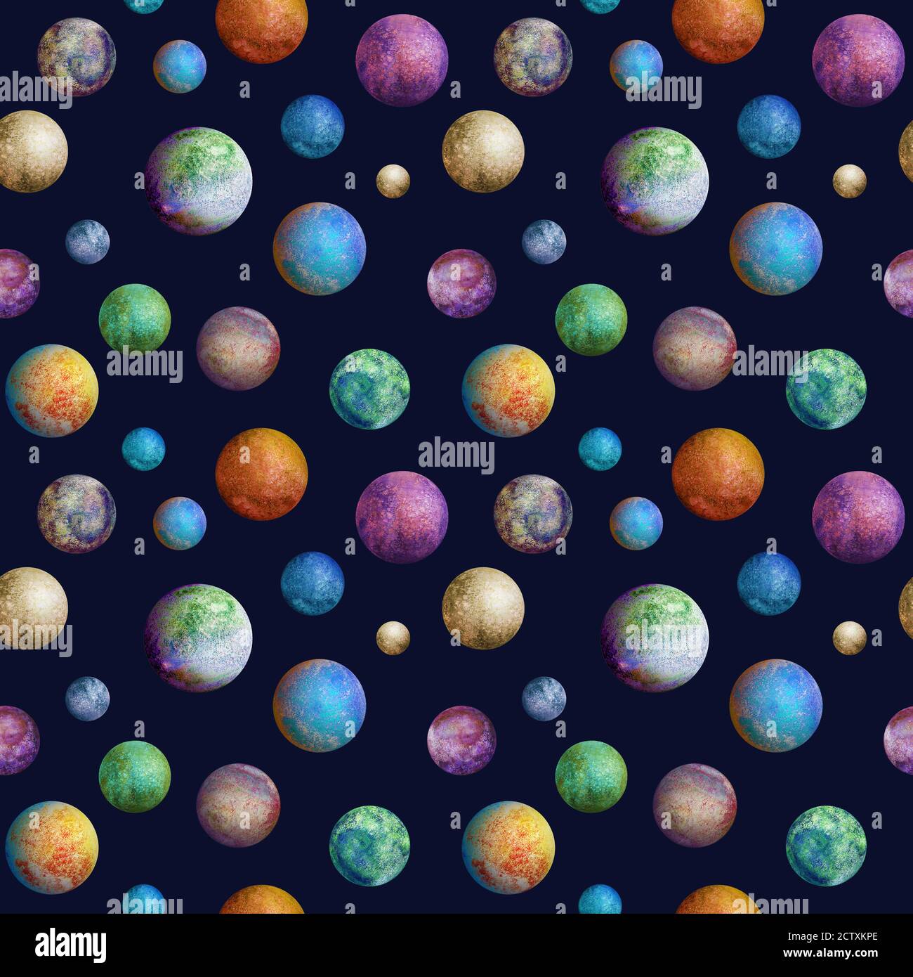 Colorful watercolor planets seamless pattern on dark purple universe ...