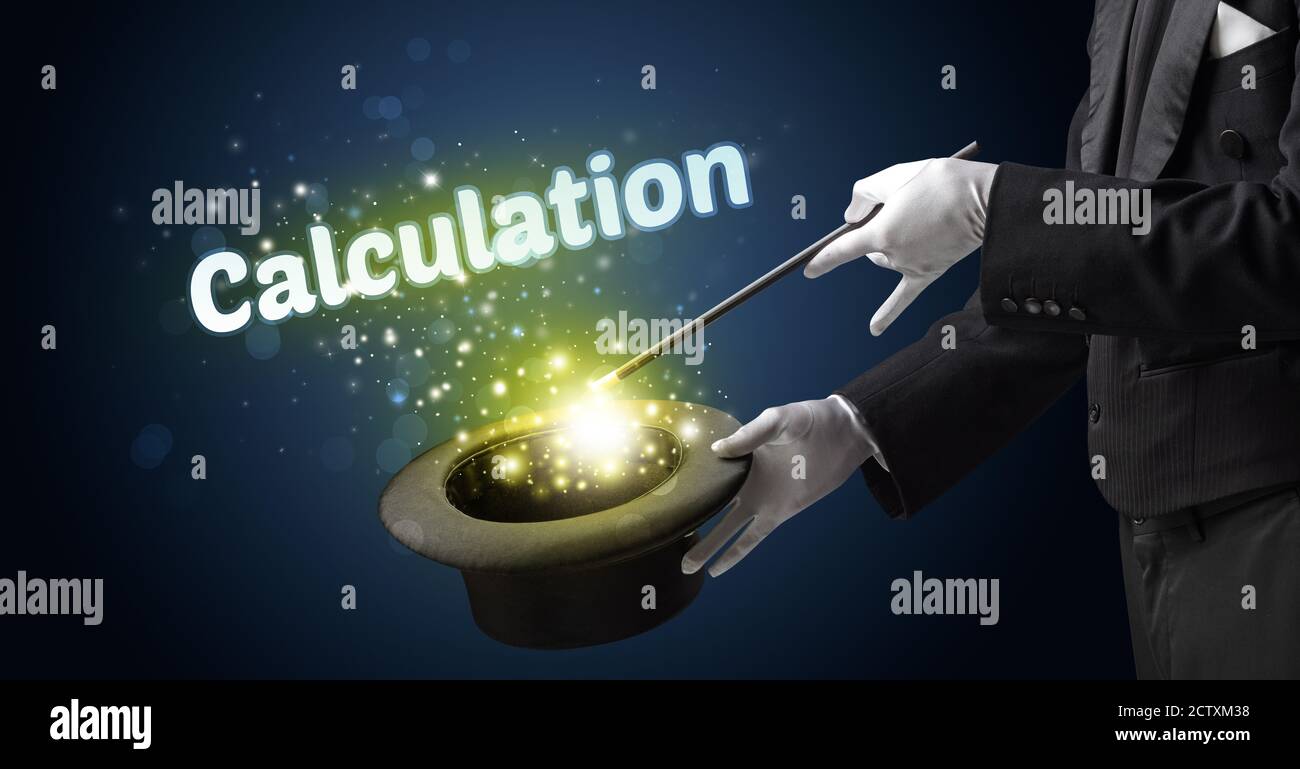 Magician is showing magic trick with Calculation inscription ...
