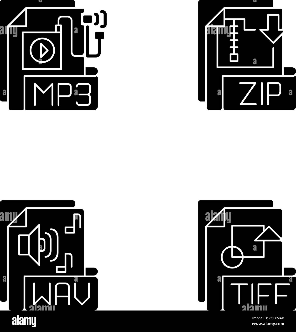 File types black glyph icons set on white space Stock Vector Image ...