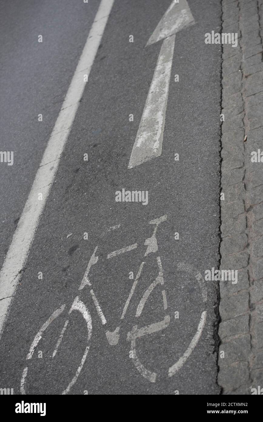 bicycle path marking on the street with pictogram of a bike Stock Photo ...
