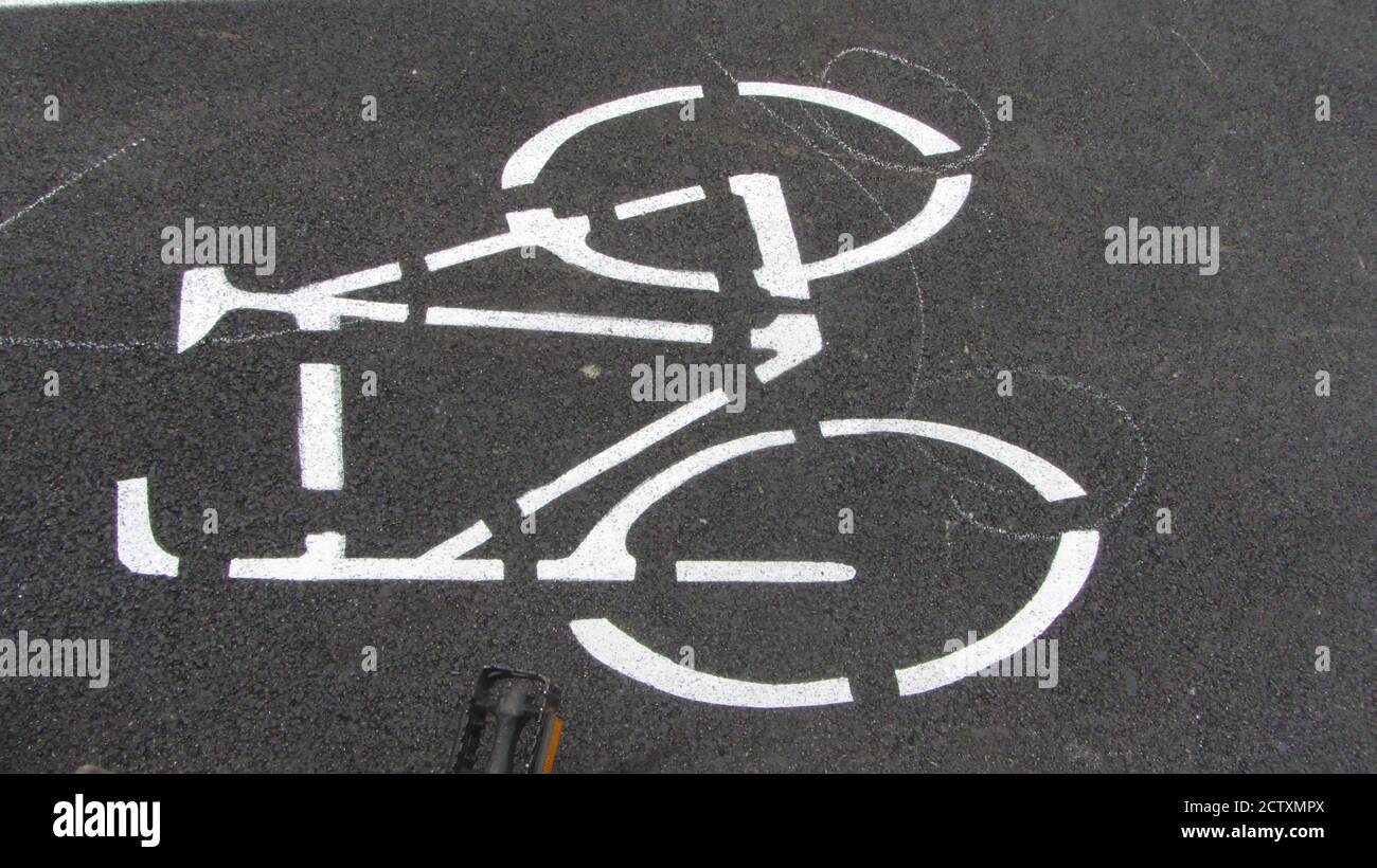 bicycle path marking on the street with pictogram of a bike Stock Photo ...