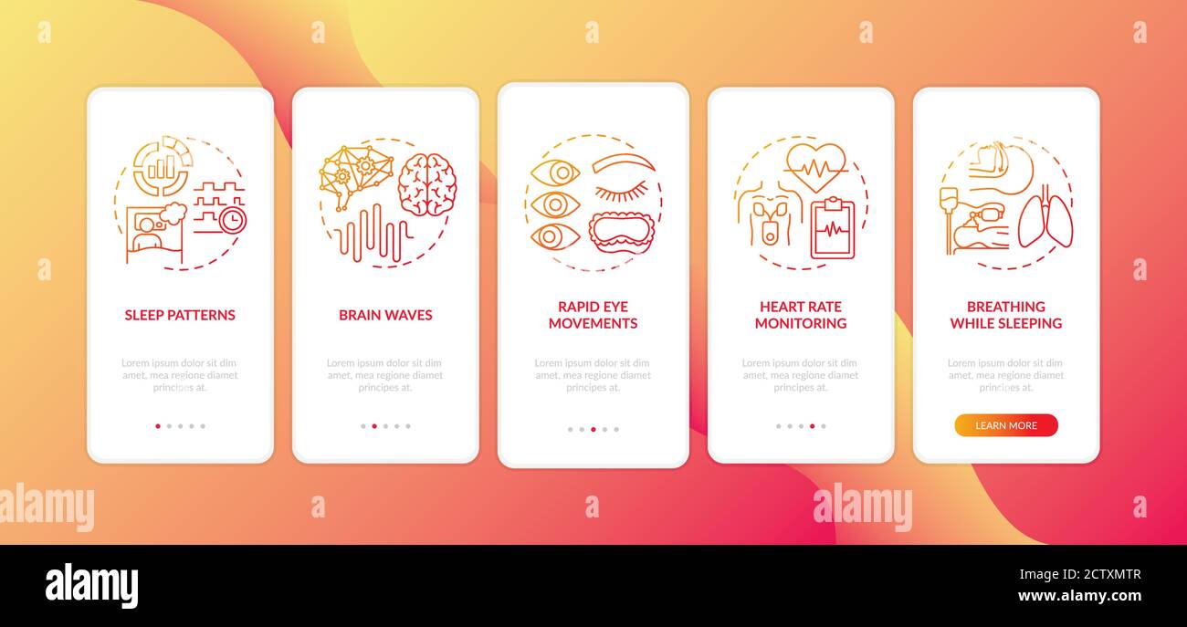 Sleep problems red gradient onboarding mobile app page screen with concepts Stock Vector Image ...