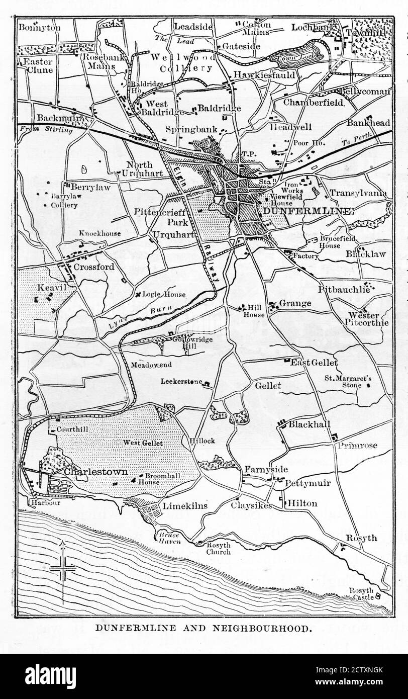 Victorian Map of Dunfermline, England Engraving, Circa 1840 Stock Photo ...