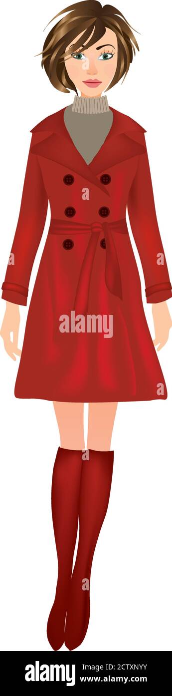 Woman in red coat, vector Stock Vector Image & Art - Alamy