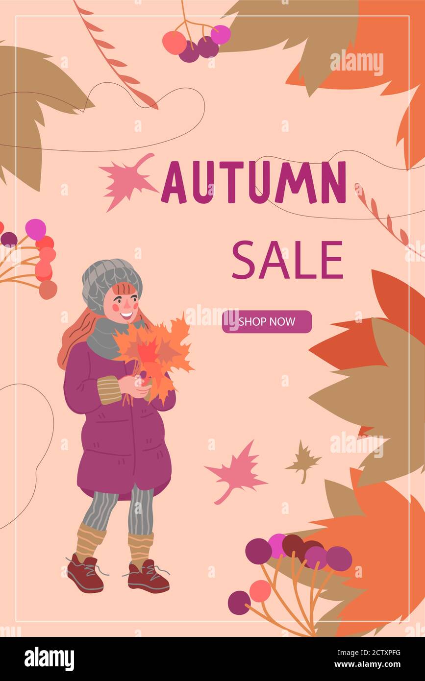 Autumn sale baby and children products banner or poster flat vector ...