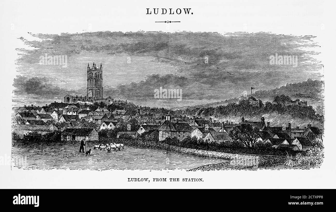 Ludlow, England in Early 18th Century Victorian Engraving, Circa 1840 ...