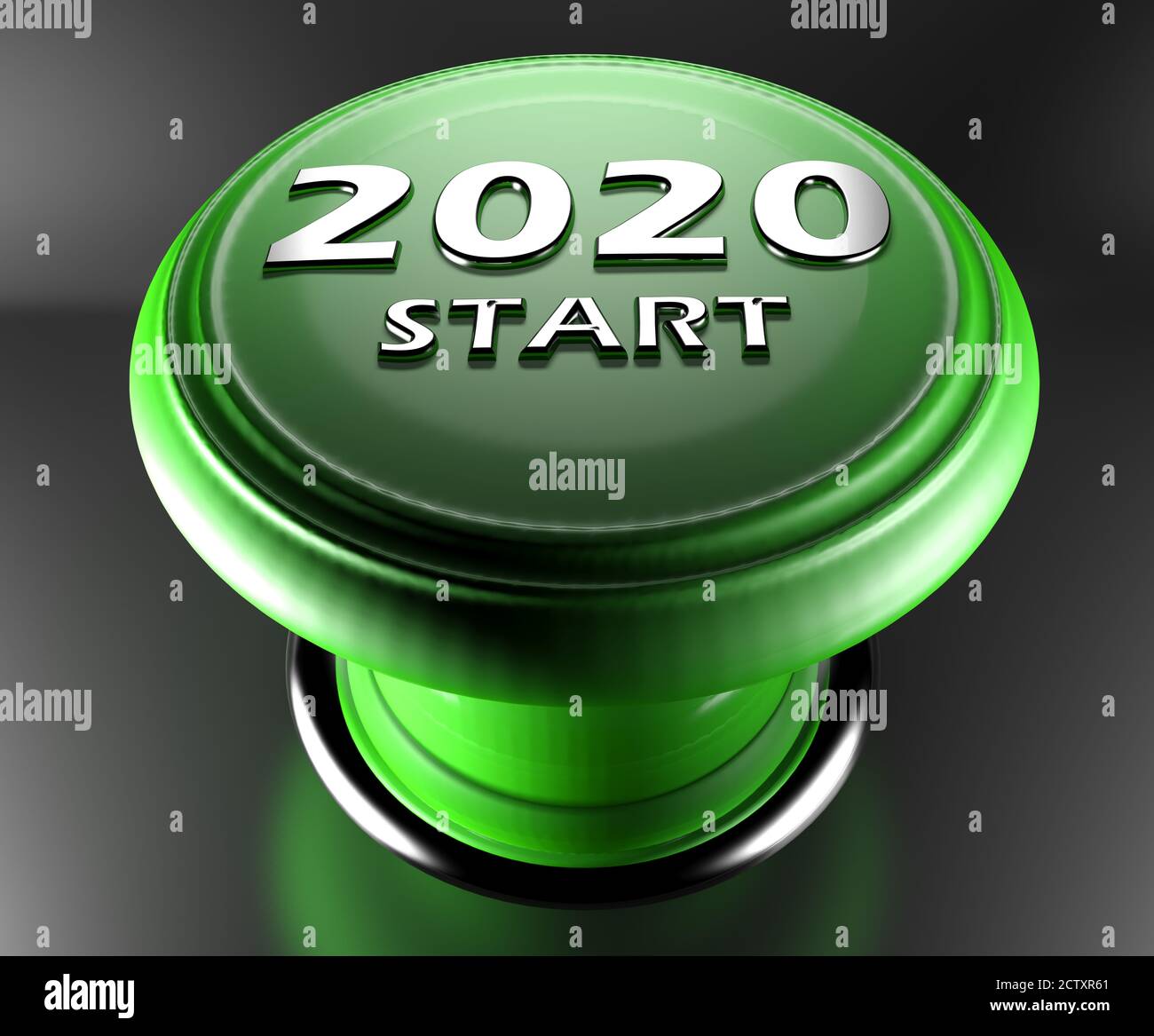 2020 START green push button on black background - 3D rendering ...
