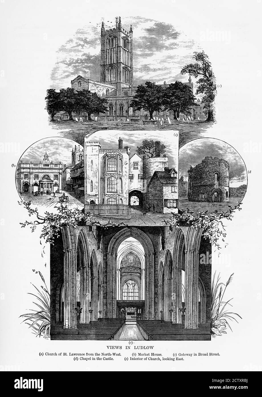 Historic Ludlow, England Landmarks Victorian Engraving, Circa 1840 ...