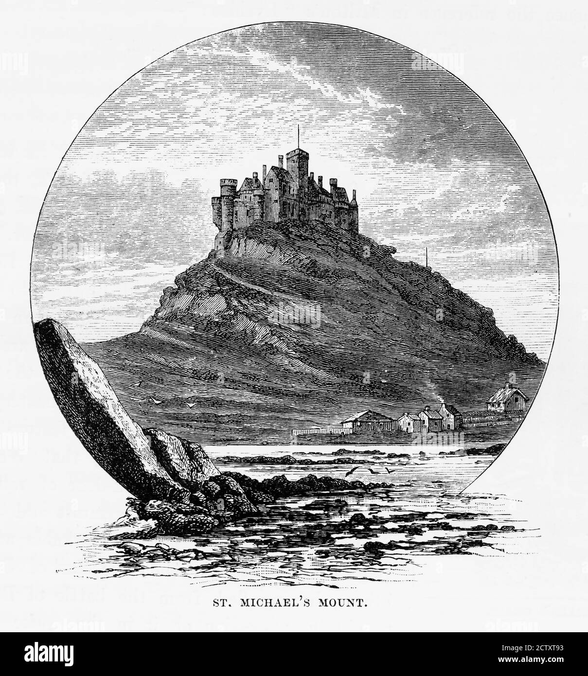 St. Michael’s Mount, Cornwall, England Victorian Engraving, Circa 1840 ...