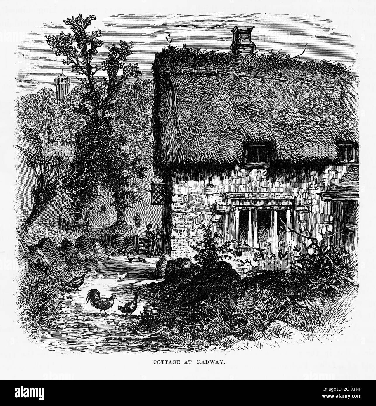 Thatch Roof Cottage in Radway, England Victorian Engraving, Circa 1840 ...