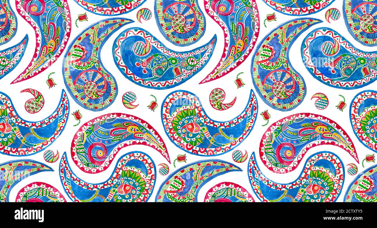 Paisley seamless pattern. Hand made painting. Bright colorful floral ...