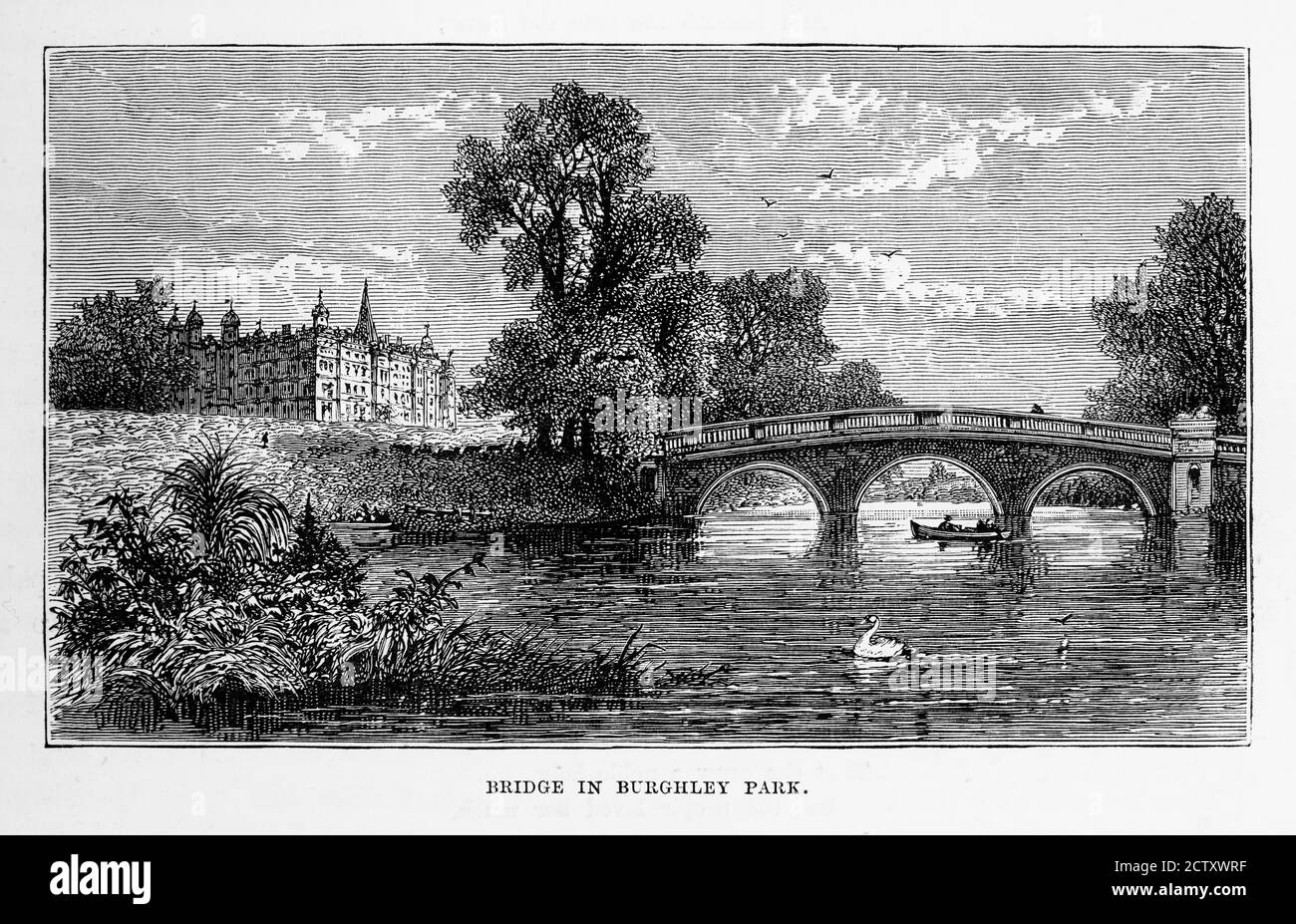 Bridge in Burghley Park, Stamford, England Victorian Engraving, Circa ...