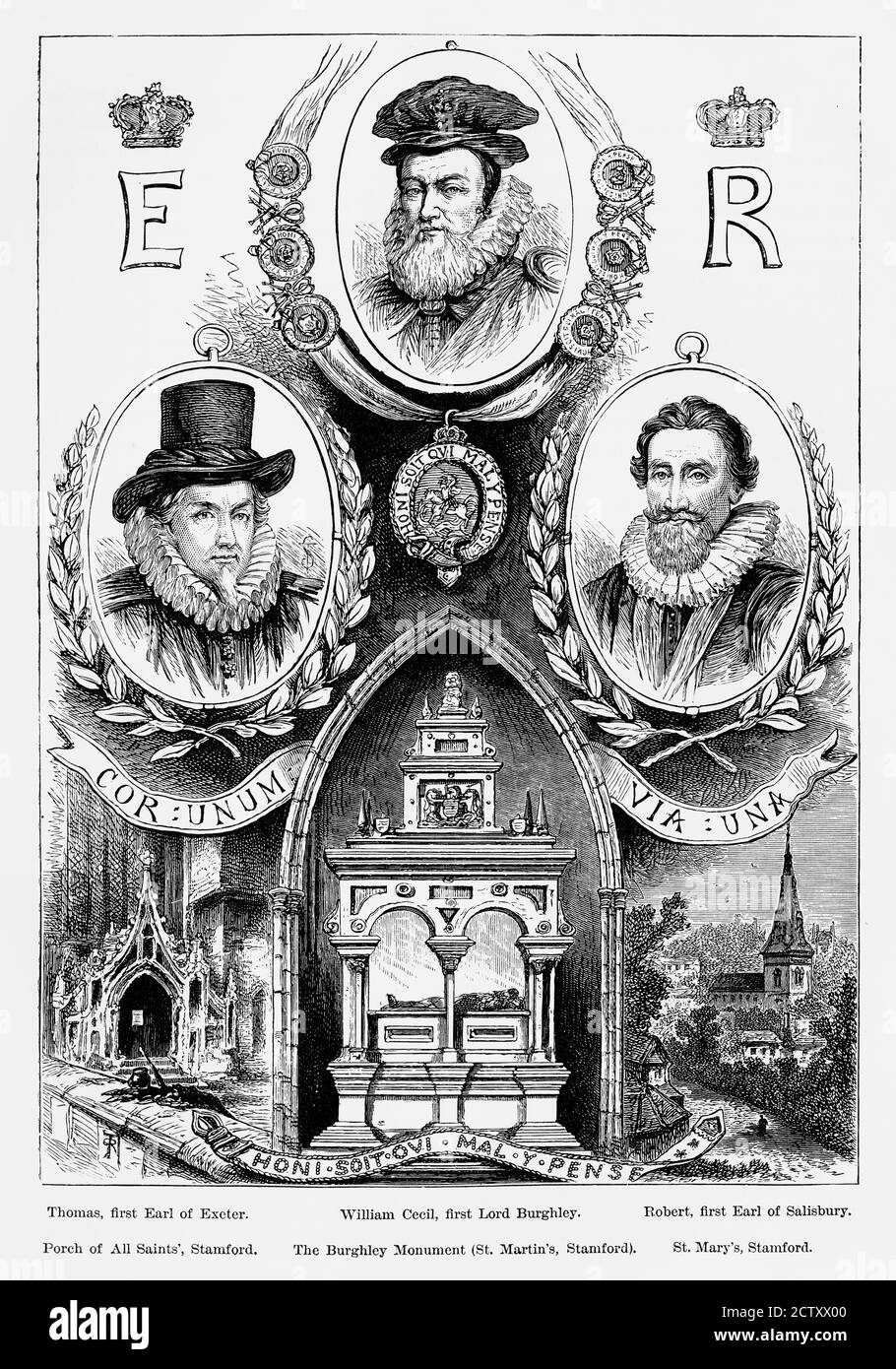 Burghley Park, in Stamford, England Landmarks Victorian Engraving ...