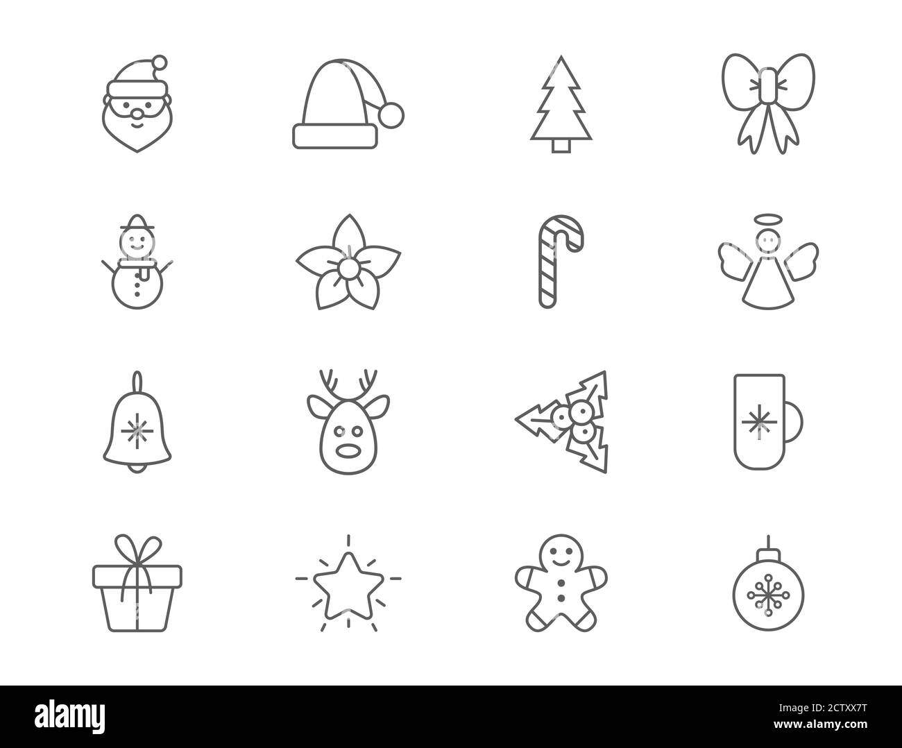 Christmas line art set. Outline design elements with snowflake, santa ...