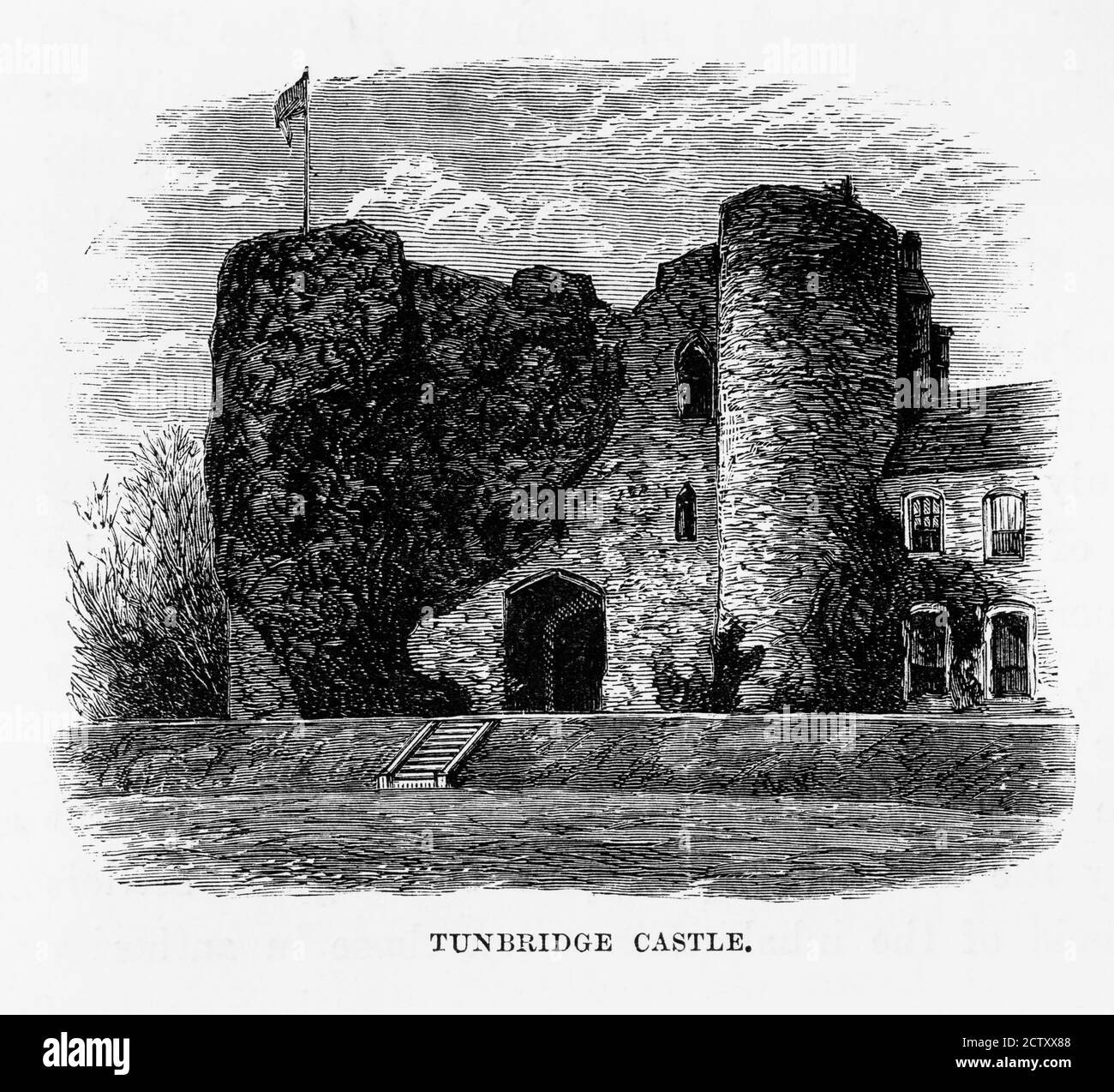 Kent, England, Tonbridge Castle Ruins, Victorian Engraving, Circa 1840 ...