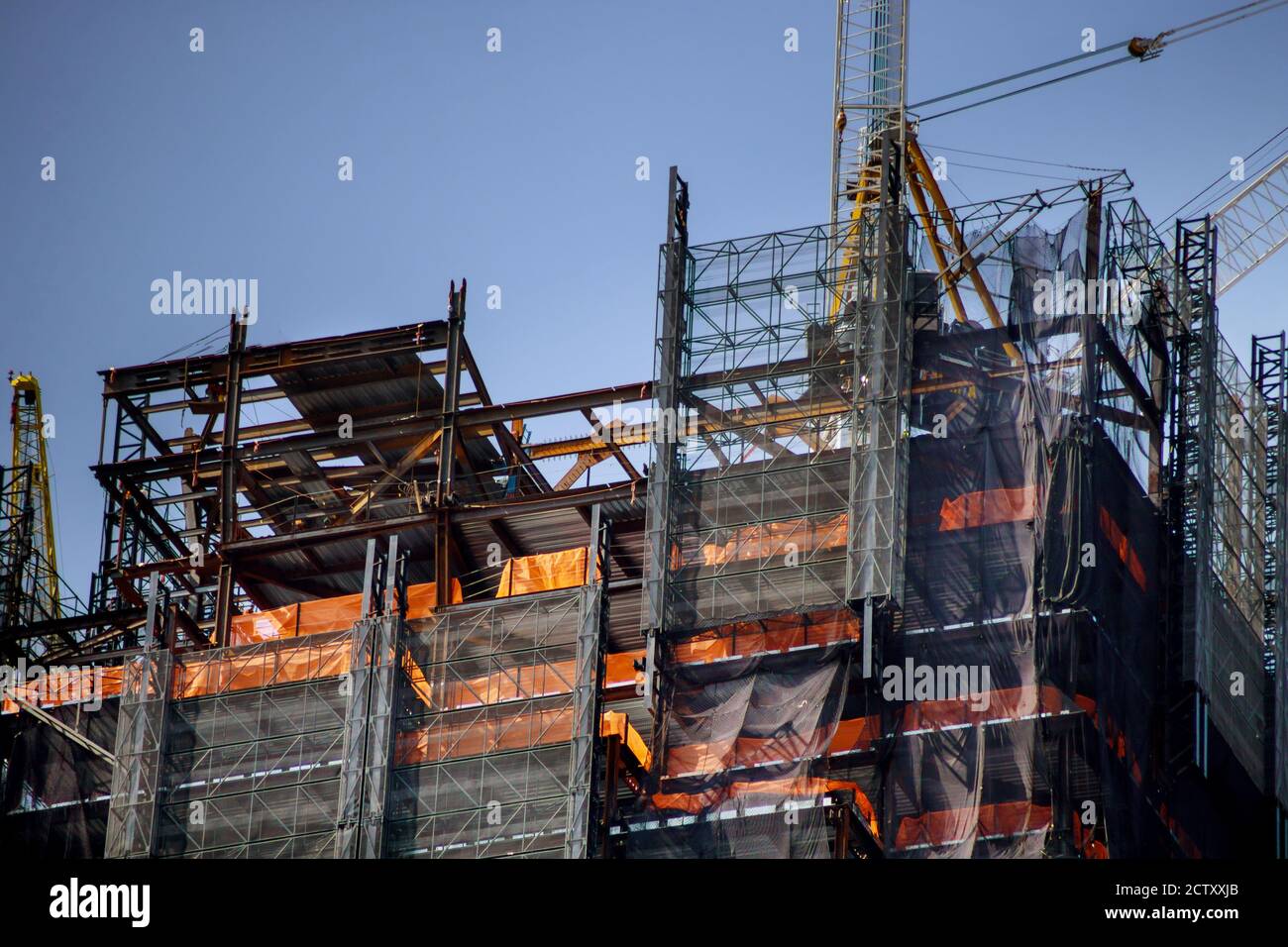 Construction work site residential lots of tower construction site with ...