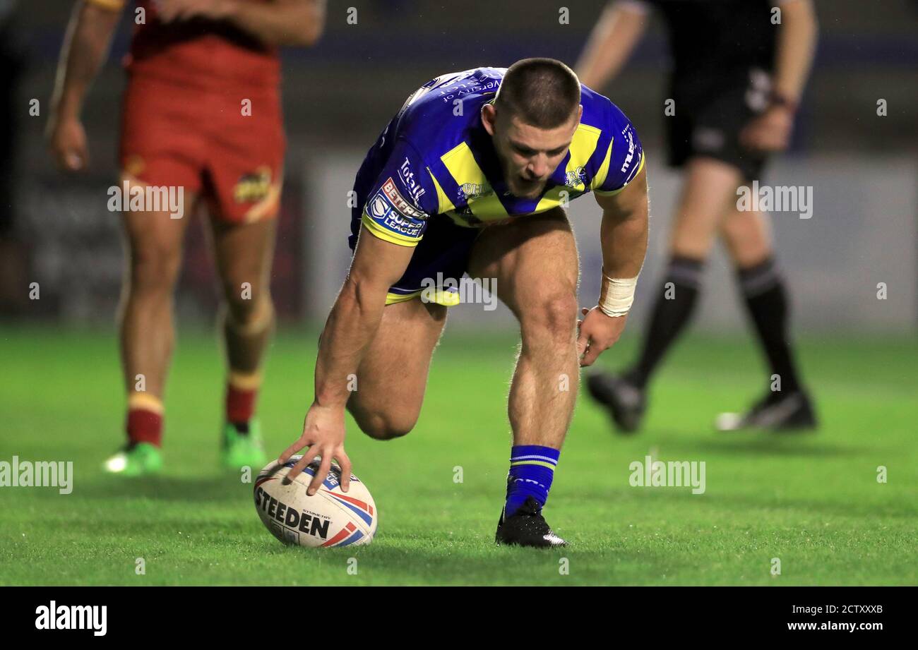 Warrington Warriors' Danny Walker touches down to score a try during ...