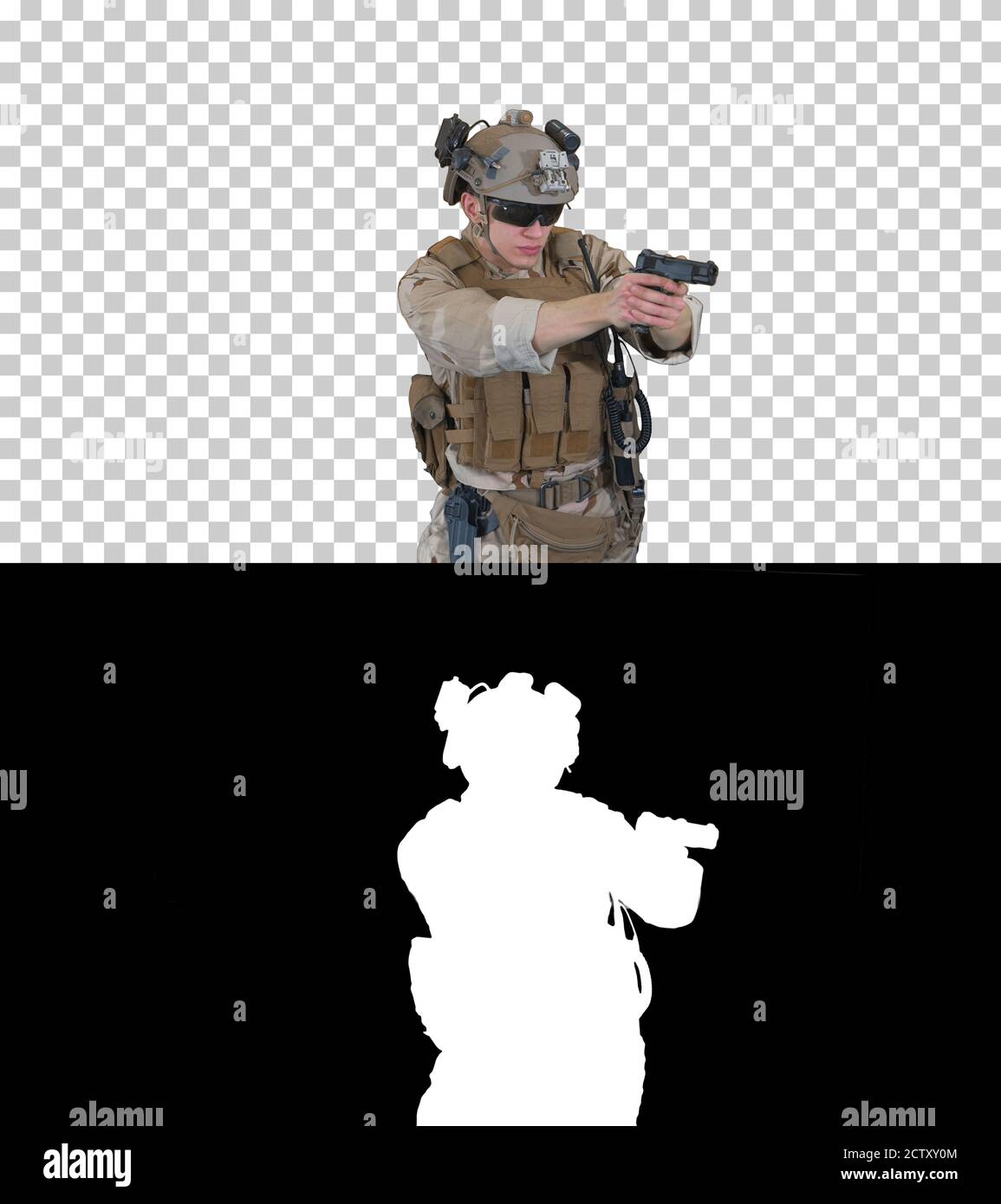 Army man pointing gun in multiple directions ready for combat, A Stock ...