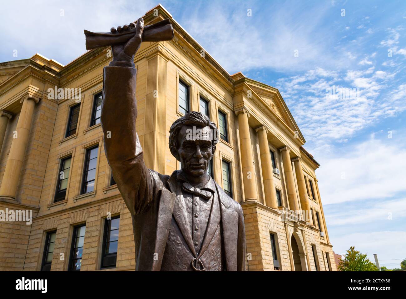 Statue of Abraham Lincoln at the Logan County Courthouse. Lincoln ...