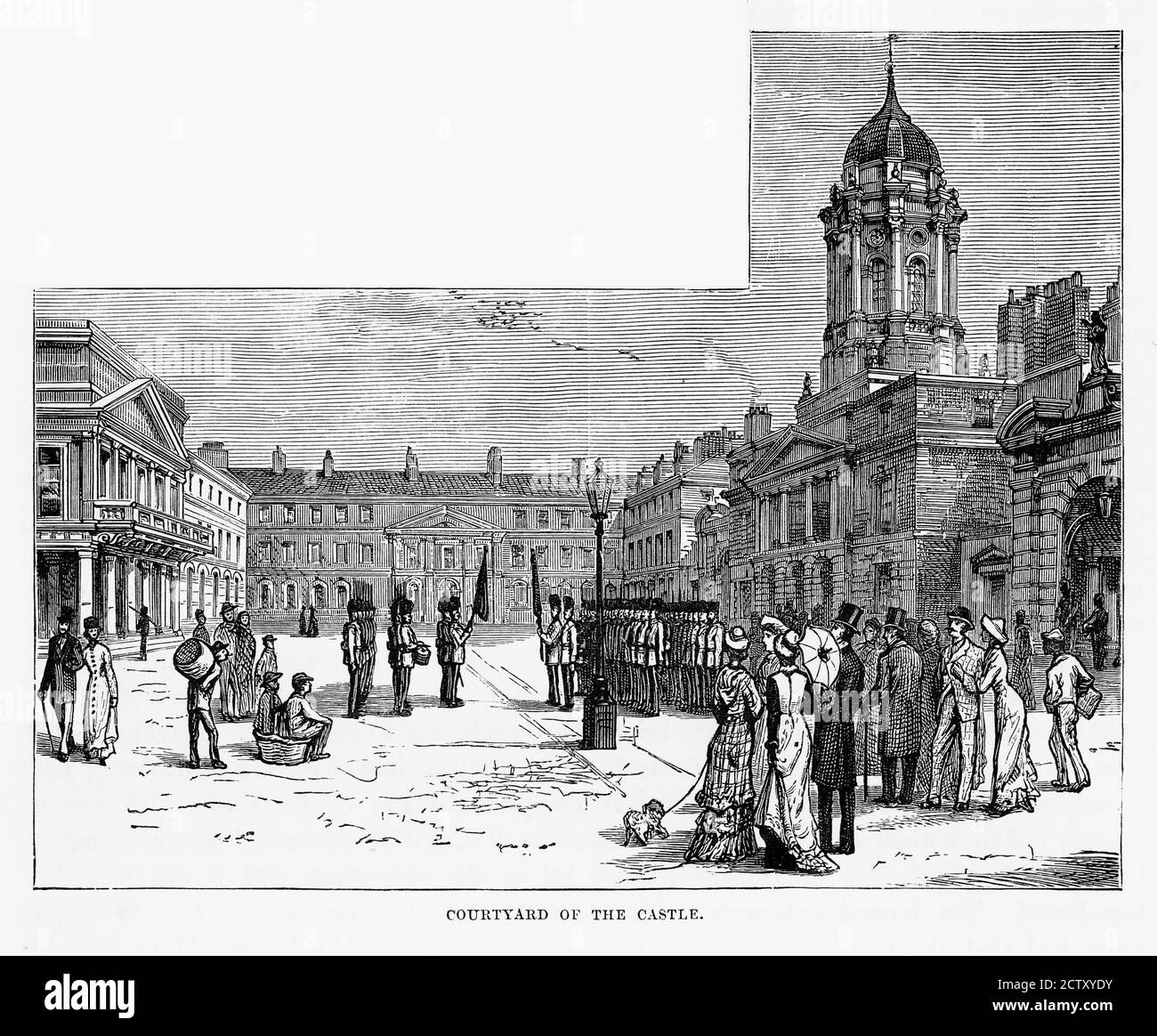 Castle Courtyard, Dublin, Ireland Victorian Engraving, Circa 1840 Stock ...