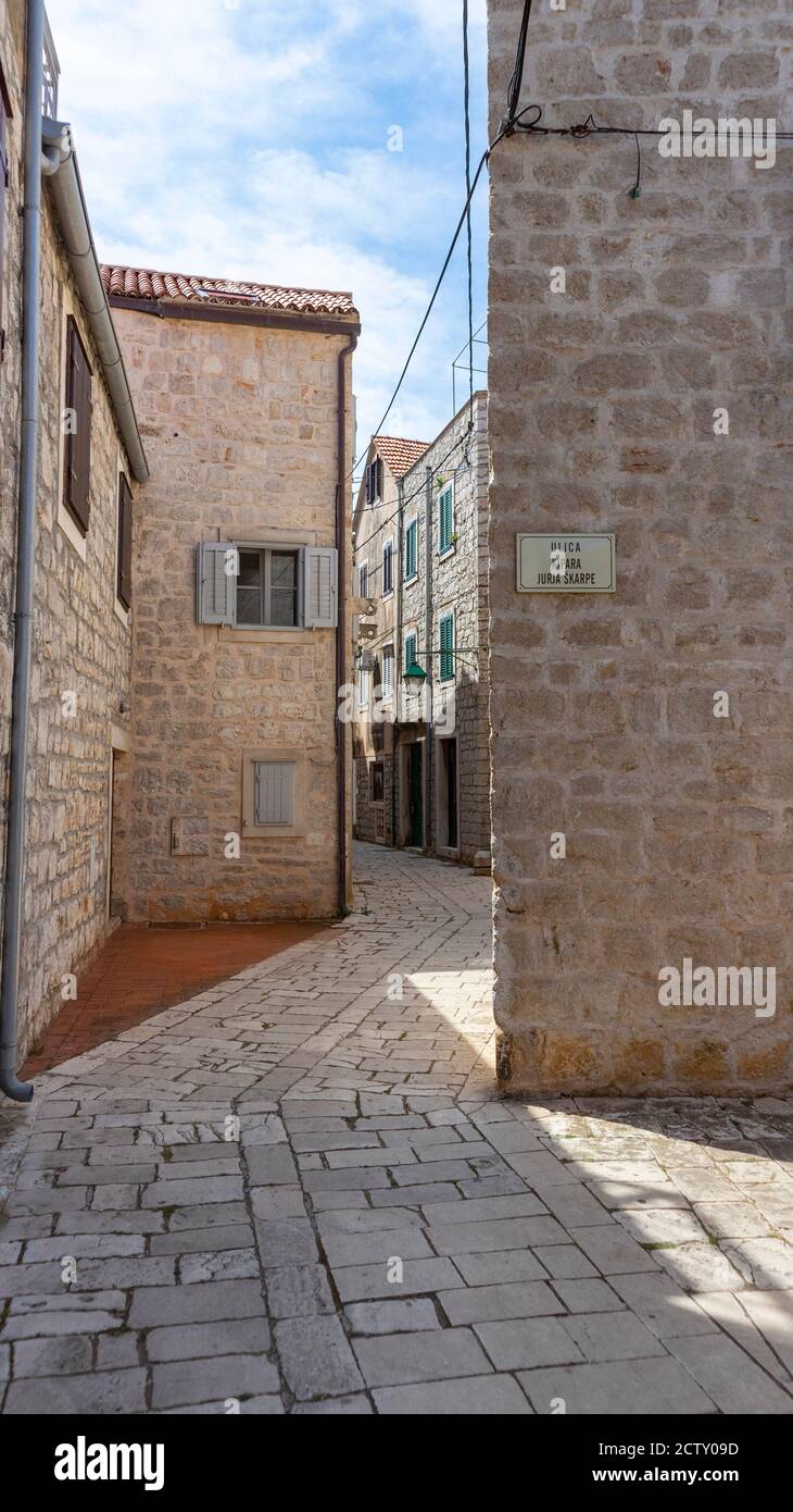 Stari Grad/ Croatia-August 7th, 2020: Beautiful streets of oldest town ...
