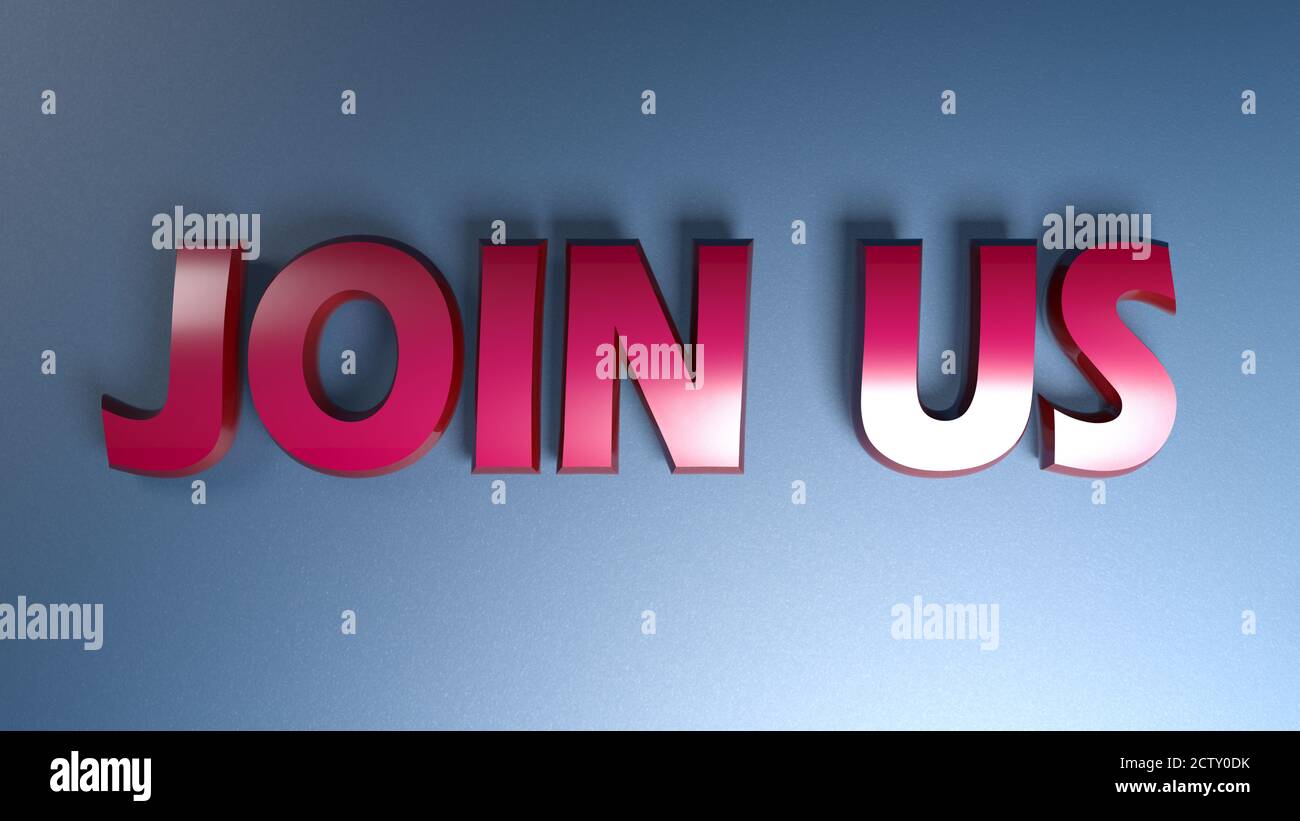 JOIN US red write on blue background - 3D rendering illustration Stock ...