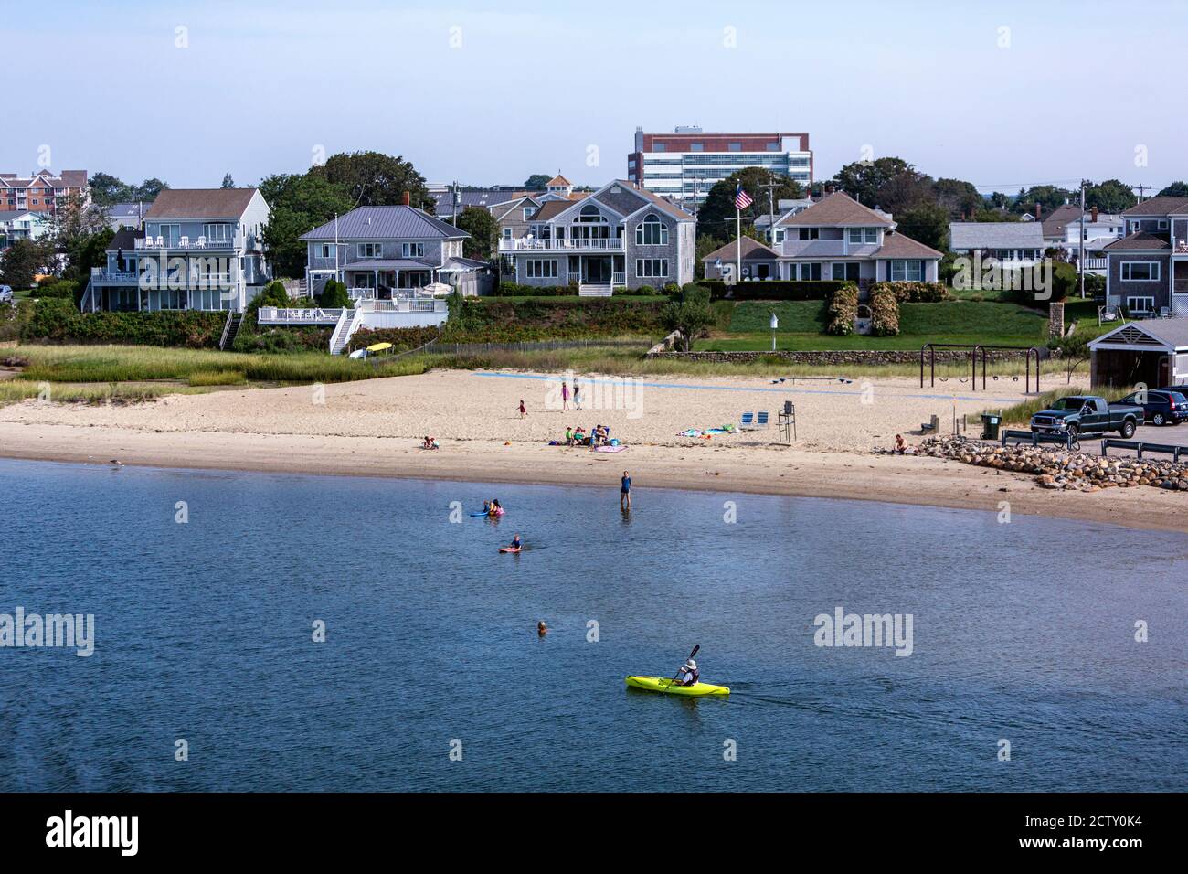 People on beach in Hyannis, Barnstable, Cape Cod peninsula ...